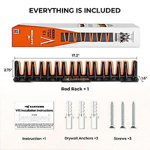 KastKing Patented V15 Vertical Fishing Rod Holder – Wall Mounted Fishing Rod Rack, Store 15 Rods or Fishing Rod Combos in 17.25 Inches, Great Fishing Pole Holder and Rack