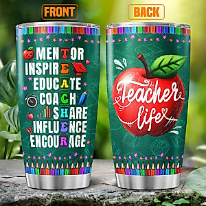 JENOIS For Steel Music Gift Women Stainless Teachers Cups Tumblers Appreciation Pack Coffee, Teacher Inspire, Tumbler 20 Oz With Lid And Straw, Teacher Gifts