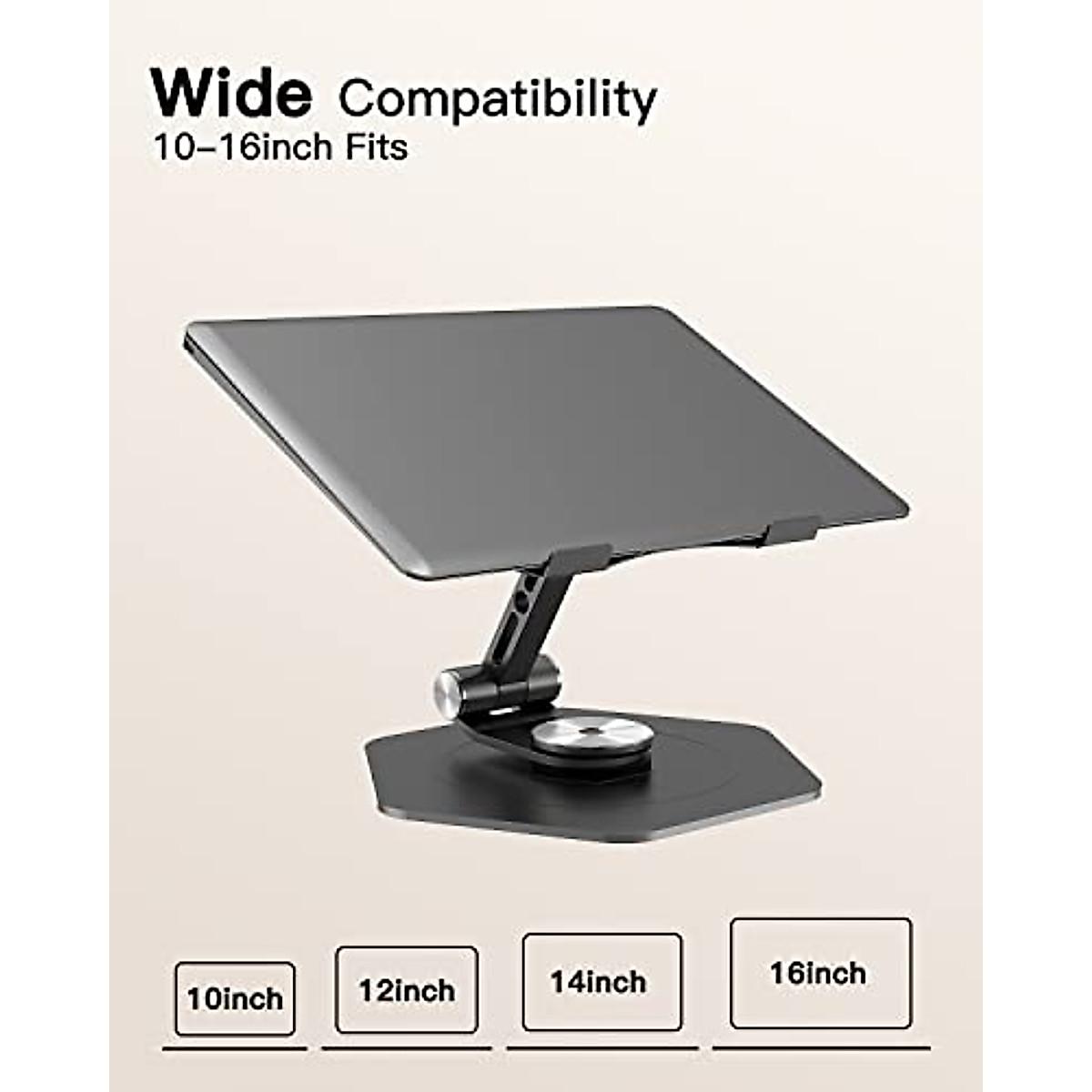 SOJUNER Swivel Adjustable Laptop Stand, 360° Rotating of Aluminum Laptop Stand for Desk, Laptop Riser with Mechanical Sound, Laptop Computer Stand Compatible with 10-16 inch Laptop, Gray