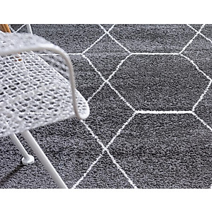 Unique Loom Trellis Frieze Collection Area Rug - Geometric (3' x 5' Oval, Dark Gray/ Ivory)