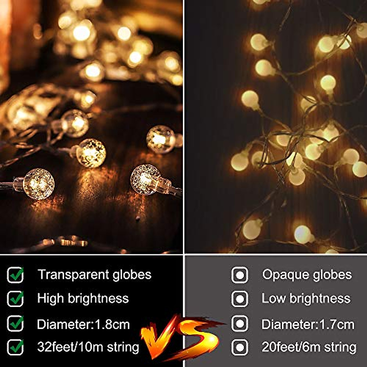 Metaku Globe Fairy Lights Battery Operated 33ft 80LED String Lights with Remote Waterproof Indoor Outdoor Hanging Decorative Christmas Lights for Home Party Patio Garden Wedding