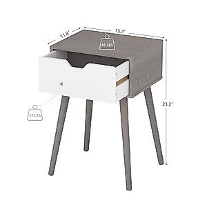 JAXPETY Set of 2 Modern Wood Nightstand, Bedside Table with Drawer, Night Stand, End Table with Solid Wood Legs for Bedroom Home, Grey