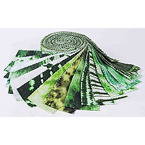 Soimoi 40Pcs Tie Dye Print Cotton Precut Fabrics for Quilting Craft Strips 2.5x42inches Jelly Roll - Green