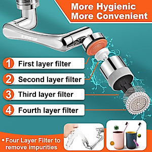 Spurtar 1440° Faucet Extender for Bathroom Sink, 2 Water Outlet Modes 1080° Rotatable Faucet Aerator + 360° Swivel Faucet Attachment Kitchen Faucet Extension, Tap Adjustment for Face Washing