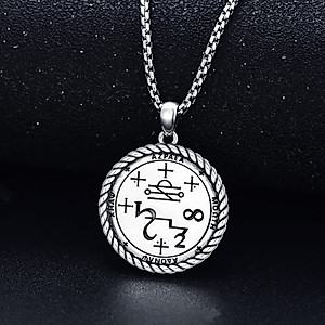 Archangel Azrael Sigil Necklace 925 Sterling Silver Saint Azrael Medallion Talisman Pendant Protection Amulet Jewelry Spirit Angel Sigil Medal Spiritual Gift for Men Women