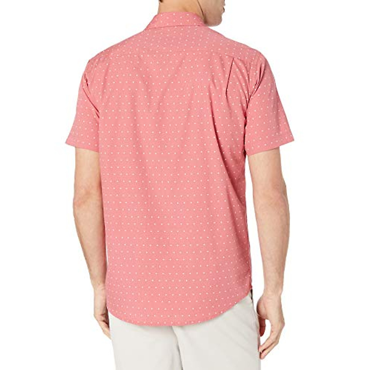 Amazon Essentials Men's Regular-Fit Short-Sleeve Poplin Shirt, Coral Orange/White, Dots, Large