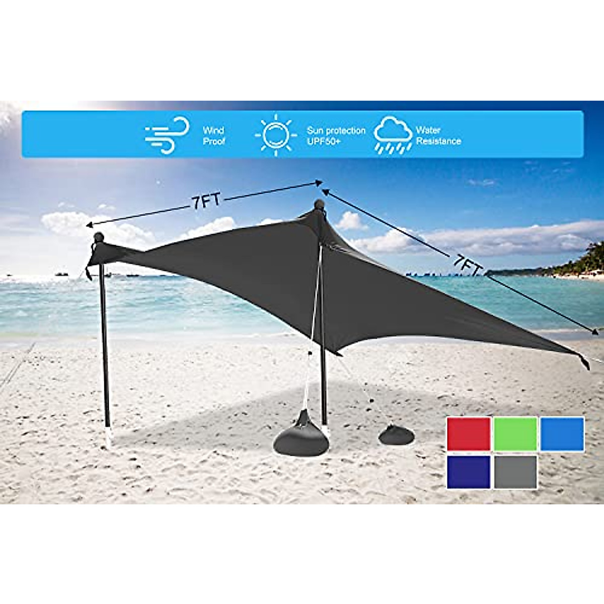 ABCCANOPY Beach Portable Sun Shelter for Beach, Camping Trips (7x7 FT, Gray)