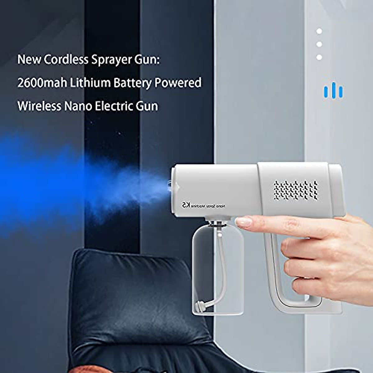 Handheld Steam Fogger Sprayer Gun Spray Machine Nano Electric Sanitizing Atomizer, Light Portable Cordless Intelligent Rechargeable Sterilizek For Home,Office,School,Garden, Indoor And Outdoor (White)
