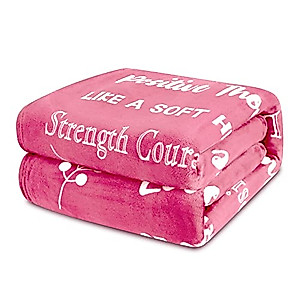 MACEVIA Breast Cancer Gifts for Women Fleece Healing Thoughts Blanket Super Soft & Warm Get Well Breast Cancer Blanket Sympathy Gift with Inspirational Positive Energy (50"x60", Pink)