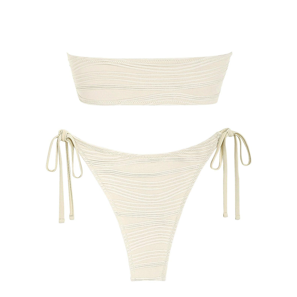 ZAFUL Women's Bandeau Bikini Set Tie Side Swimwear O Ring Cinched Strapless Swimsuit Halter Two Piece Bathing Suit