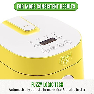 GreenLife PFAS-Free, 4-Cup Rice Oats and Grains Cooker, Healthy Ceramic Nonstick, Easy to Use Automatic Presets, Dishwasher Safe Parts, Yellow