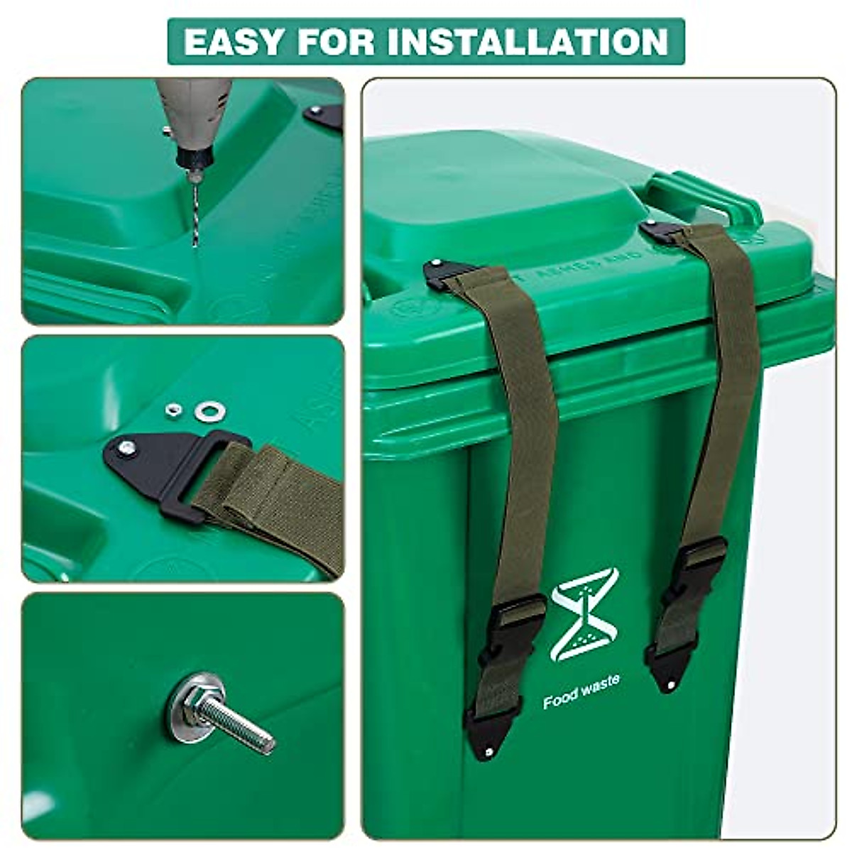 Bylion 2 Pack Trash Can Lid Lock, Outdoor Garbage Can Locks for Animals Proof Universal Lid Lock Stretchable Elastic Strap to Prevent Rust Trash Can Locks for Animals, Squirrels, Dogs, Raccoons