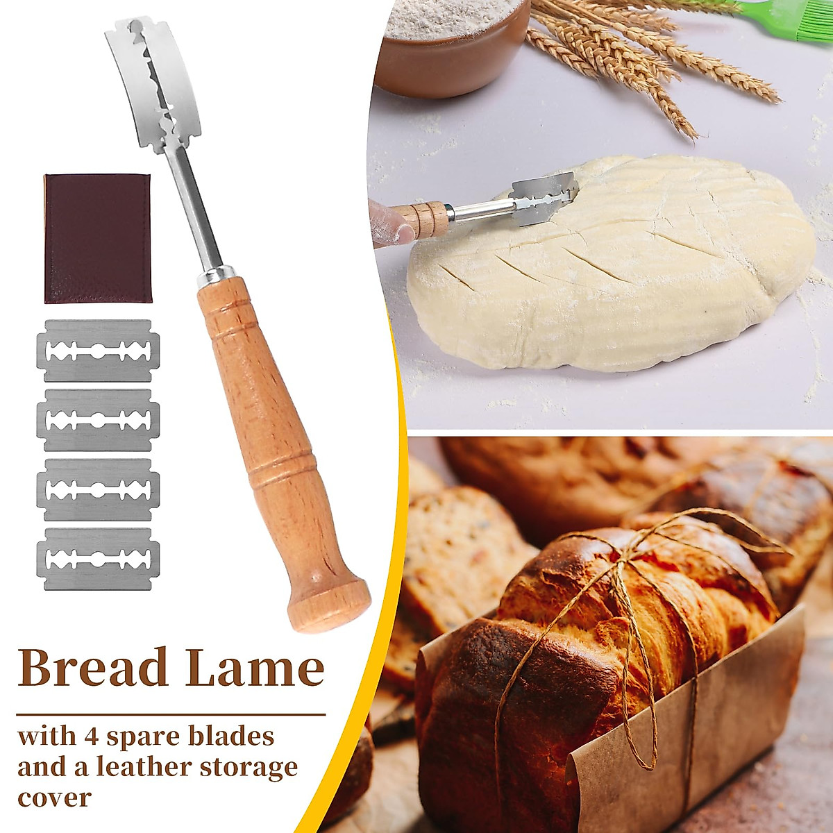 Lokeisna Bread Proofing Basket Set of 2, 10 Inch Round &Oval Cane Sourdough Proofing Basket with Bread Baking Supplies-Bread Lame, Danish Whisk, Bowl Scraper & Dough Scraper, Wonderful gift for Bakers