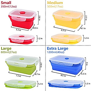 XSUPER Set of 4 Collapsible Silicone Food Storage Container, Foldable Meal Prep Lunch Box Containers for Food with BPA Free Airtight Lids, Bento Lunch Boxes, Microwave, Dishwasher & Freezer Safe