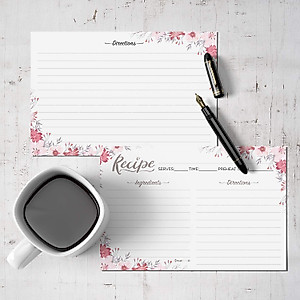 Nuah Prints Double Sided Recipe Cards 4x6 Inch, Set of 50 Thick Cardstock Recipe Cards with Lines, Easy To Write On Smooth Surface, Line Printed, Large Writing Space (Flower Design)