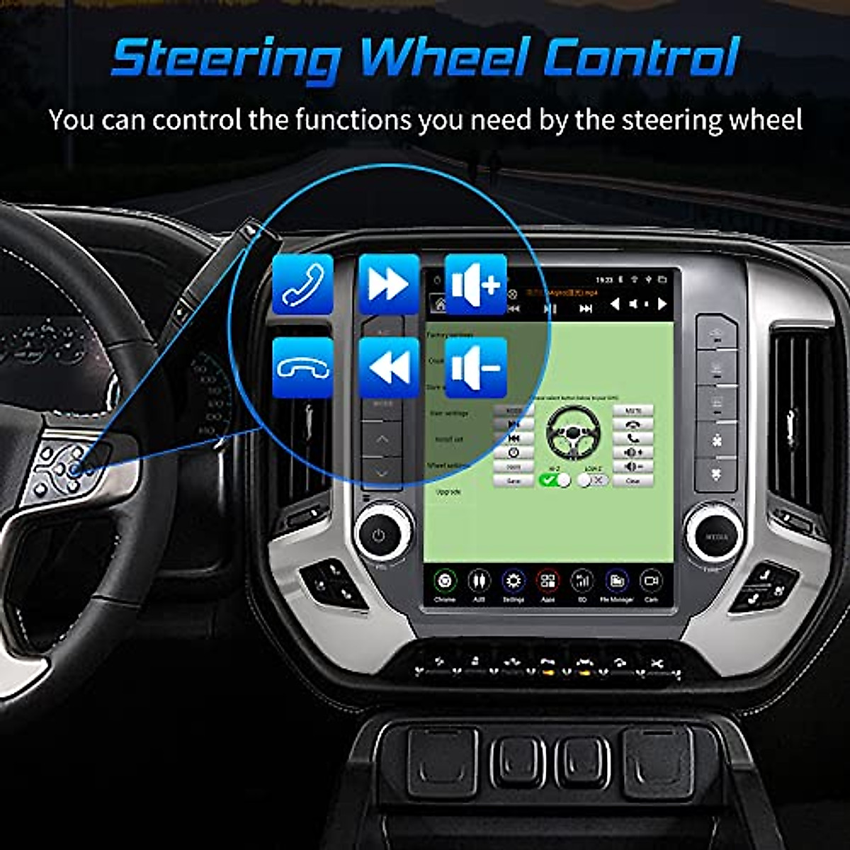 LinksWell Gen IV 12.1 Inch Car Stereo for Chevrolet Silverado and Sierra 2014 to 2019 T Style Android Radio Replacement Head Unit Multimedia Player Touchscreen GPS Navigation Bluetooth