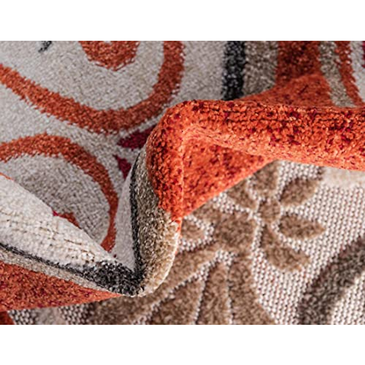 Unique Loom Modern Collection Floral, Geometric, Abstract, Bright Colors, Indoor and Outdoor Area Rug, 5 ft x 8 ft, Terracotta/Beige