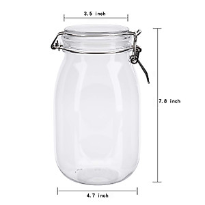 Lawei 4 Pack Plastic Mason Jars with Hinged Lids - 55 Oz Airtight Storage Canister Wide Mouth Kitchen Food Storage Jar for Sugar, Flour, Cereal, Coffee, Pasta, Cookies and Canning