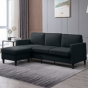 Mjkone Convertible Sectional Sofa Couch with Storage Ottoman, 76" W L-Shaped Couch for Living Room, 3-Seat Sofas with Reversible Chaise, Sectional Couches for Living Room/Office/Bedroom (Dark Grey)
