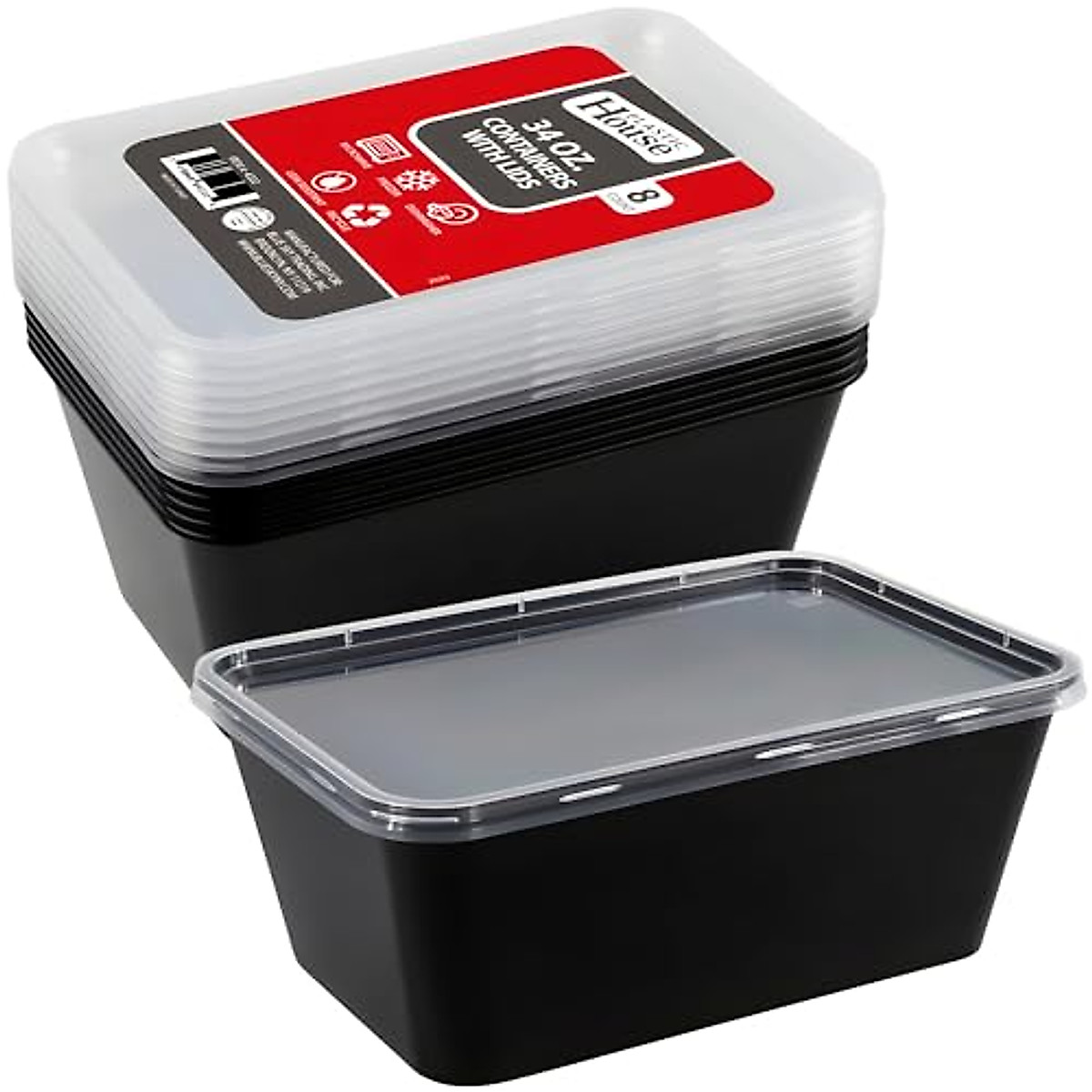 Bluesky Versatile Rectangle Containers-(Pack of 10) -Perfect for Meal Prep & Storage, 34 oz, Black