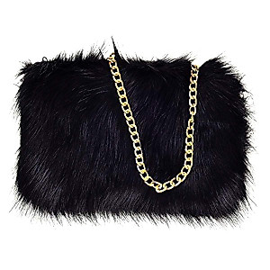 FHQHTH Faux Fox Fur Purse Fuzzy Handbags for Women Evening Handbags Al alloy Shoulder Strap [Multicolor]