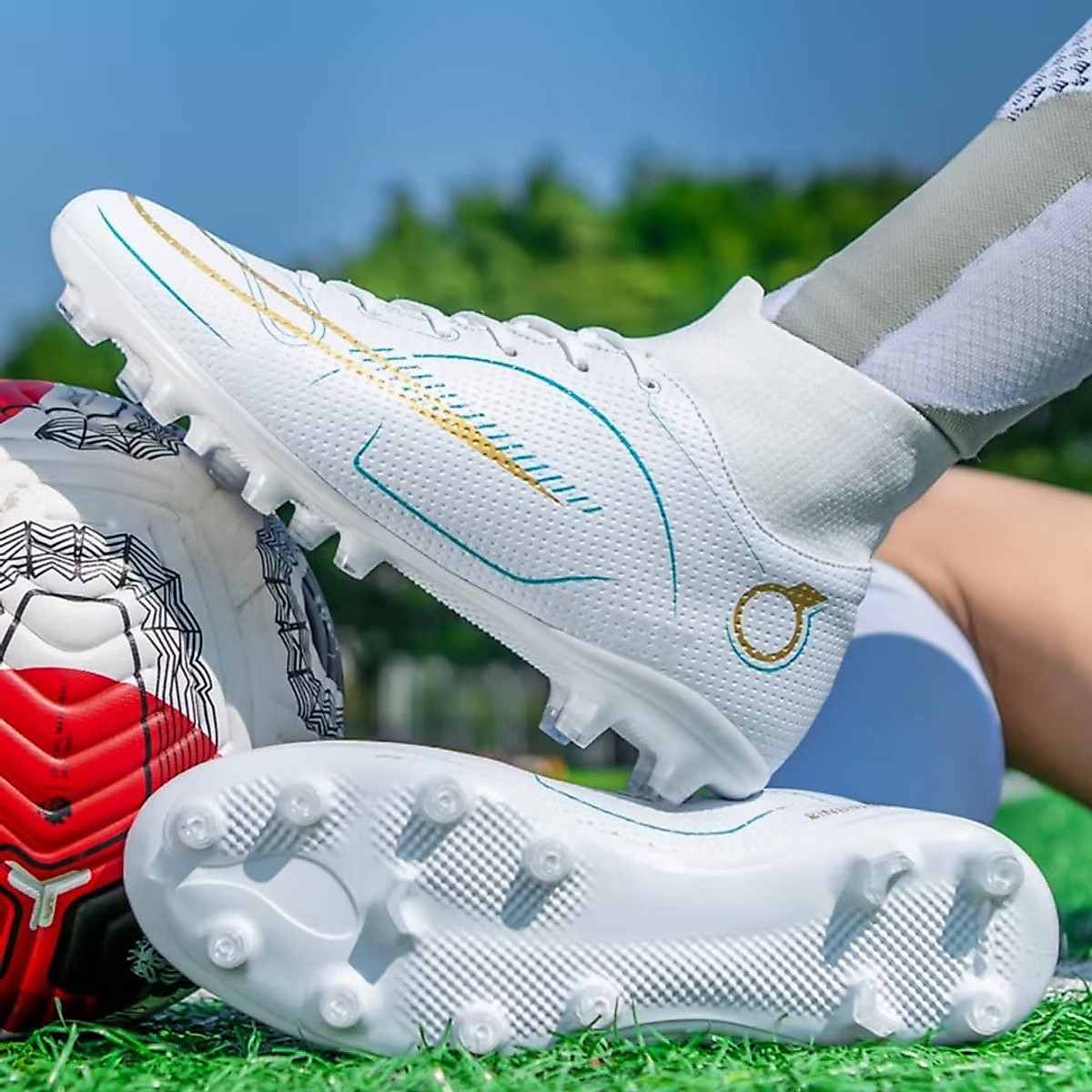 Men's Soccer Cleats Turf Football Boots with High-Top Spikes Ankle Support Professional FG/TF Athletic Shoes