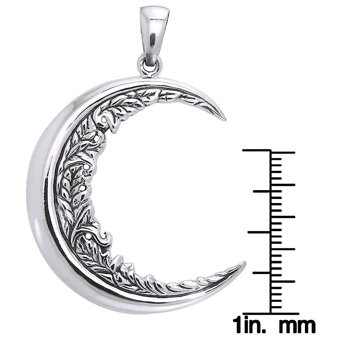 Jewelry Trends Sterling Silver Large Floral Leaf Crescent Moon Pendant