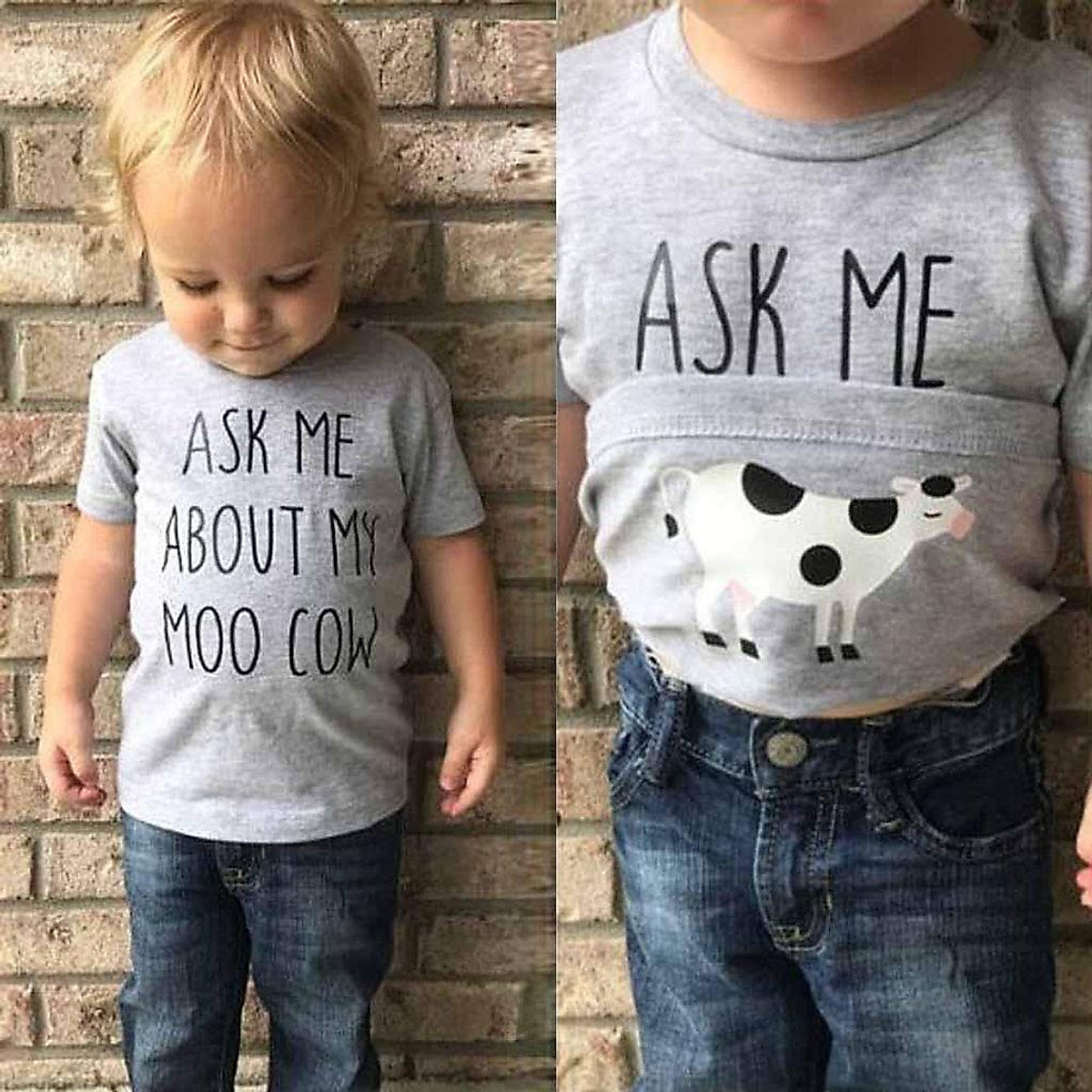 MODNTOGA Baby Boy Ask me About My moo Cow Shirt T-rex Ranch T-Shirt Kids Boy Short Sleeve Cow Tops Toddler Funny Dino Tees (Cow, 100(2-3 Years))