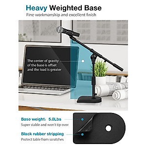 InnoGear Adjustable Desk Microphone Stand, Weighted Base with Soft Grip Twist Clutch, Boom Arm, 3/8/'' and 5/8/'' Threaded Mounts for Blue Yeti and Blue Snowball, Kick Drums, Guitar Amps, Black