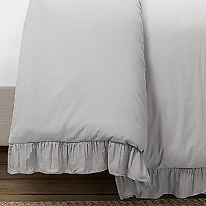 Lush Decor Reyna 3-Piece Ruffled Cotton Duvet Cover Bedding Set, Full/Queen, Light Gray