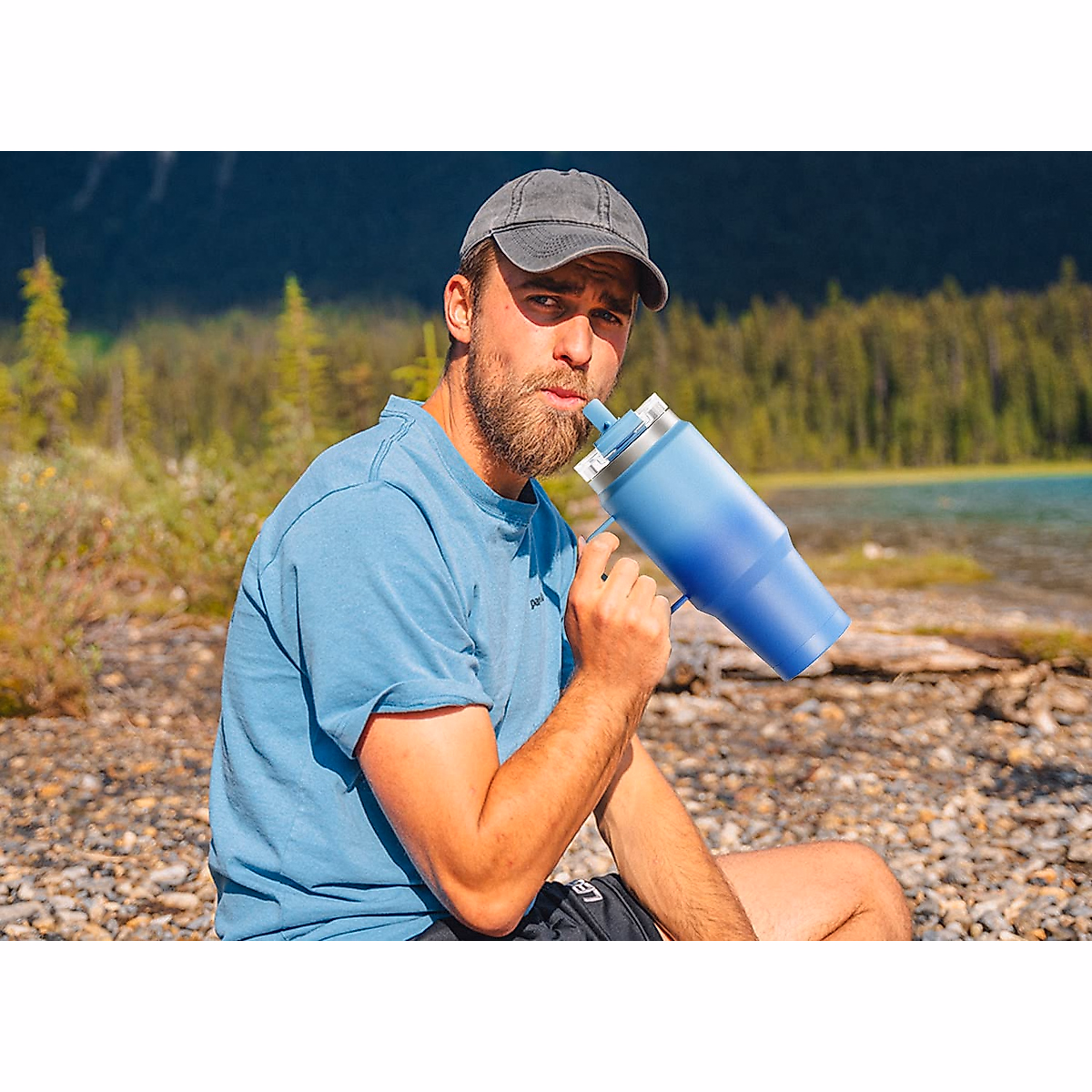 Meoky 40oz Tumbler with Handle, Stainless Steel Travel Mug with 2-in-1 Straw and Sip Lid, Vacuum Insulated Coffee Mug, 100% Leak Proof, Keeps Cold for 34 Hours or Hot for 10 Hours (Carnival)