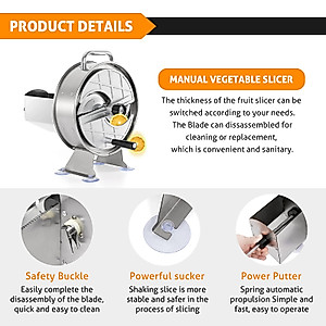 WICHEMI Commercial Slicer Machine Manual Vegetable Fruit Slicer Food Slicing Machine Stainless Steel Vegetable Cutter for Potatoes Lemons Tomatoes Onions
