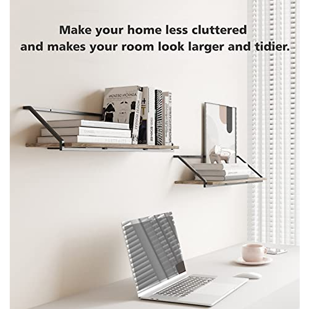 ARTLUO Shelves for Wall Decor Set of 2，24 Inch Floating Wall Shelves，Floating Book Shelves for Wall，Natural Wood Floating Shelves，Wall Mounted Bookshelf，Wall Shelves for Bedroom，Living Room，Bathroom