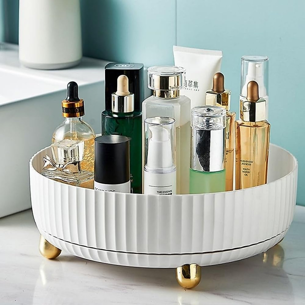 CESTATIVO Lazy Susan, Makeup Perfume Organizer, Rotating Turntable Organizer for Cabinet, Bathroom Vanity Tray Organizer with Large Capacity, White