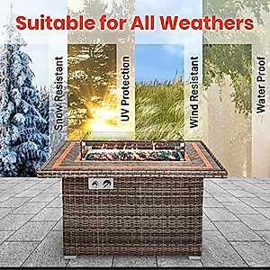 SerenelifeHome Outdoor Propane Fire Pit Table- 50,000 BTU Auto-Ignition Gas Fire Pit w/Glass Wind Guard, Black Tempered Glass Tabletop & Clear Glass Rock for Outdoor Cooking & Grilling - SLFPTIL49