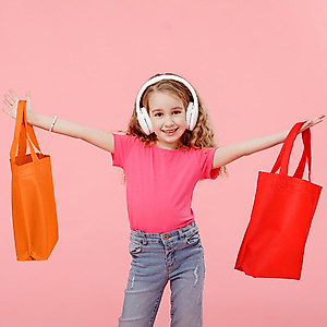 Aneco 24 Pack 11.5 by 11.5 Inches Bottom Birthday Party Bags Non-Woven Treat Bags Easter Egg Hunt Gift Bag Rainbow Colors with Handles, 6 Colors