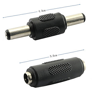 RLECS 2pcs DC 5.5x2.1mm Male to Male Power Plug Connector & 2pcs DC 5.5x2.1mm Female to Female Power Jack Connector Adapter for CCTV