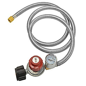 only 5Ft 0-30PSI Adjustable Propane Regulator Stainless Steel Braided Hose QCC/Type 1 Connection with Gauge for Grills, Burners, Heaters, Cookers, Fire Pits and More