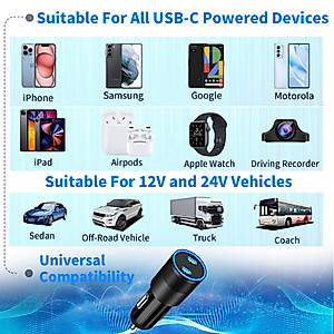 【MFi Certified】 iPhone 15 Fast Car Charger, KYOHAYA 72W Dual PD Power Cigarette Lighter USB-C Car Charger Fast Charging + 2Pack Type-C Cable for iPhone 15 Pro/15 Pro Max/Galaxy S24/S23/Pixel/iPad Pro