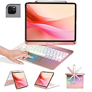 BABG Keyboard Case for iPad Air 13 inch, iPad Pro 12.9(6th/5th /4th/3rd Gen) Case with Keyboard,360° Rotatable,Mulit-Toupad,Backlits,Wireless,Pencil Charging-Rose Gold