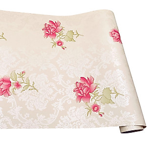 SimpleLife4U Pink Peony Furniture Protect Paper Removable Vinyl Damask Shelf Drawer Liner 17.7 Inches by 9.8 Feet