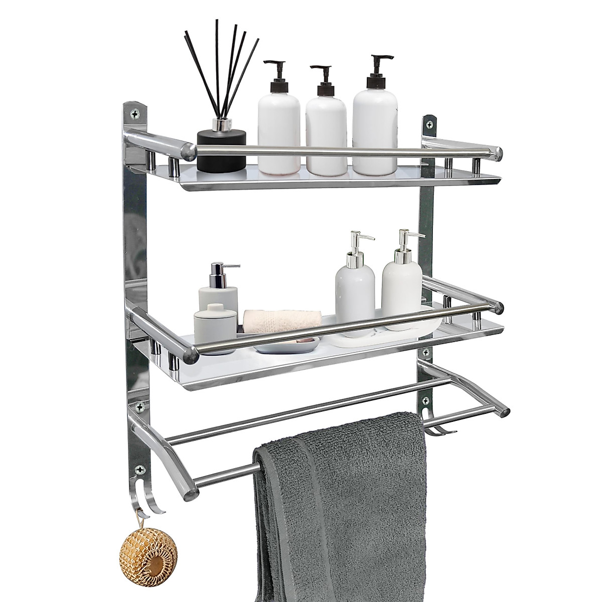 Well Set Stainless Steel Storage Shelves Household Toilets Vanity Tables Towel Holder Double Layer Wall Mount Racks For Bathroom