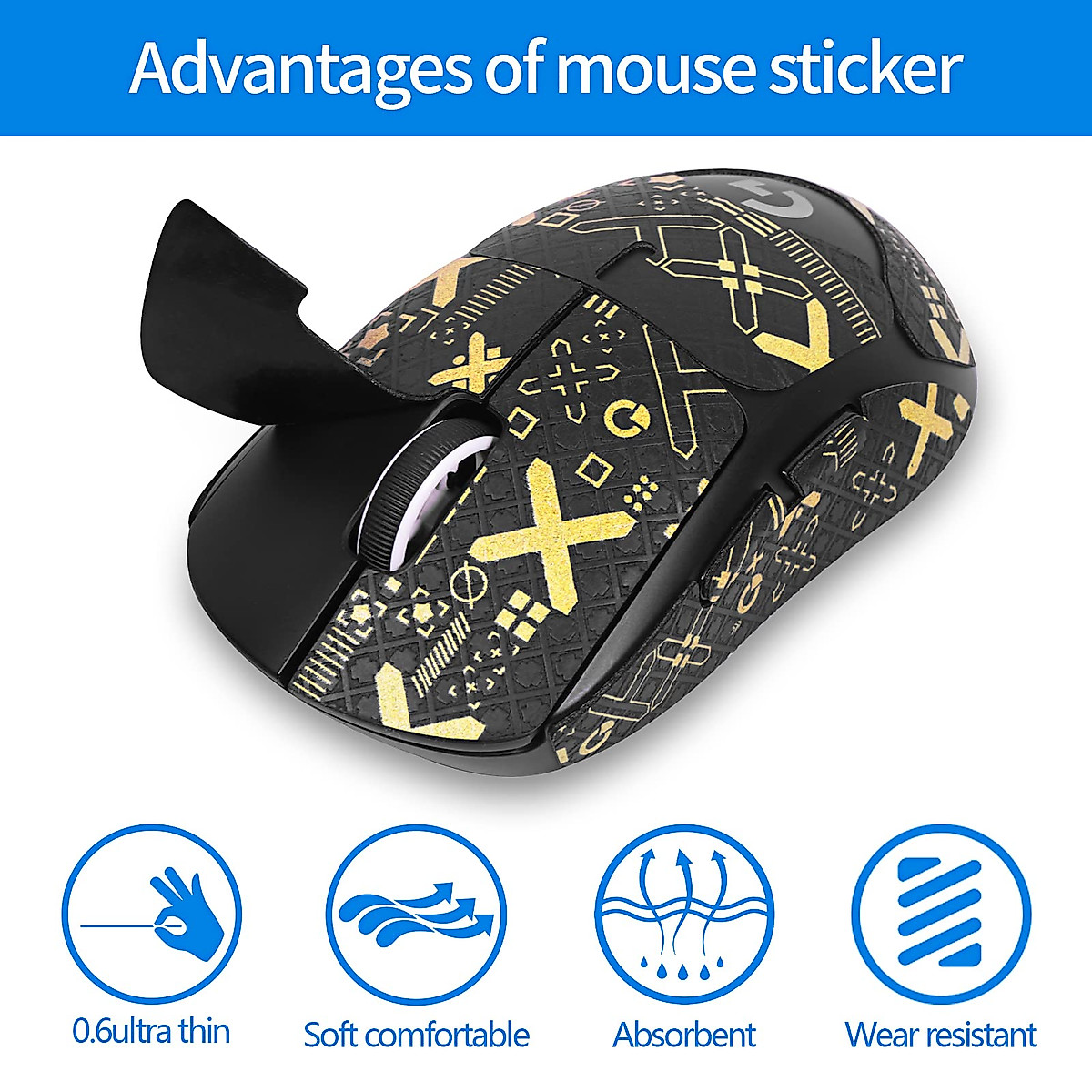 JHK Mouse Grip Tape Mouse Grip for L ogitech GPro Wireless GPW 2.0 Gaming Mouse Skins, Sweat Absorption, Non-Slip, Easy to Tear Without Leaving Adhesive (All, Black/Yellow)