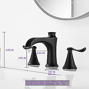 MYHB Bathroom Faucets for Sink 3 Hole Waterfall Black Bathroom Faucets for 8-16 inch Vanity with Pop Up Drain Stopper with Overflow, 3JT8012MB