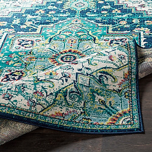 Livabliss Wendy Vintage Medallion Area Rug,5'3" x 7'9",Teal/Dark Blue