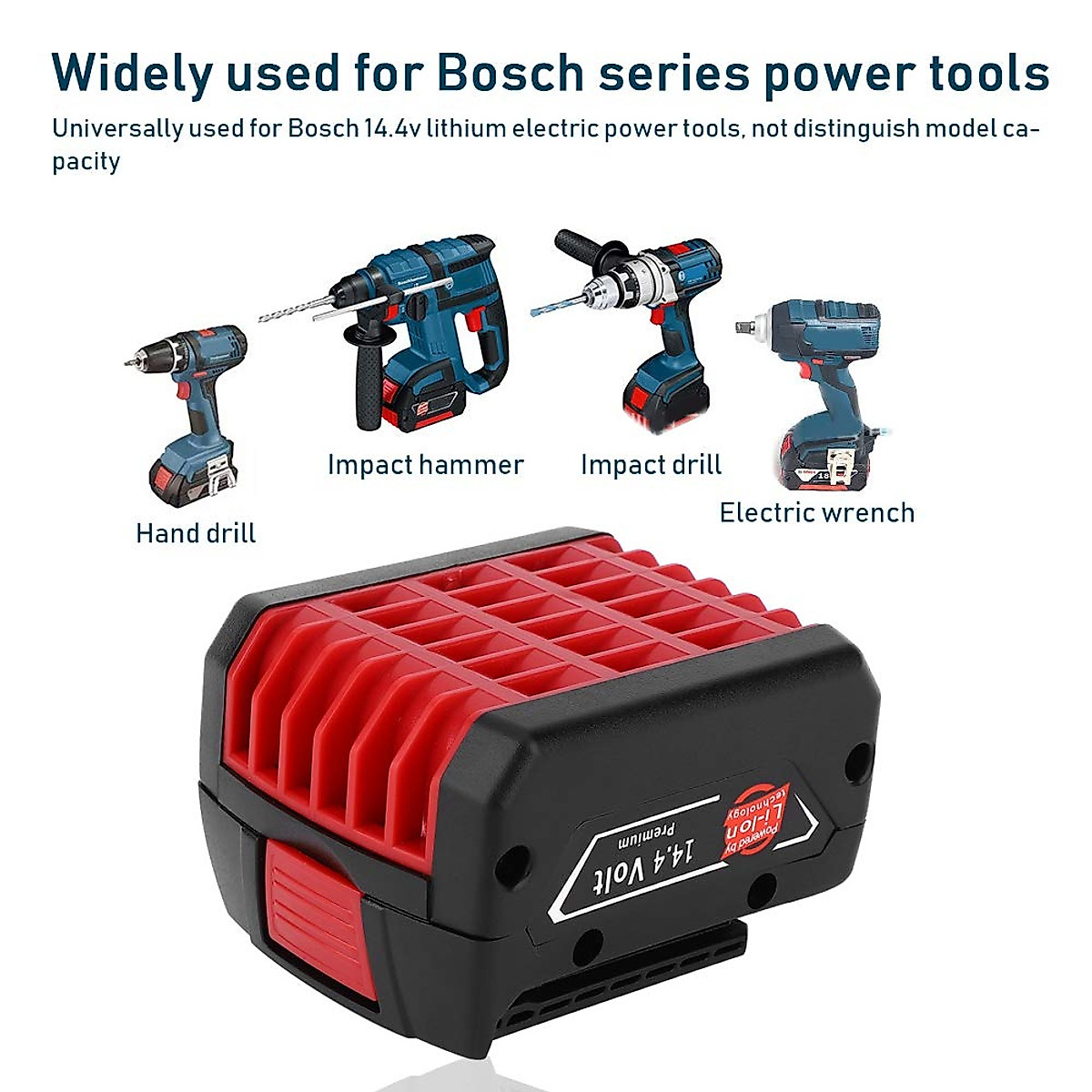 Wal front BAT607 Rechargeable Lithium Ion Ni-Cd Battery Replacement 14.4V for Bosch Cordless Power Tool Cordless Drill(6000mah)