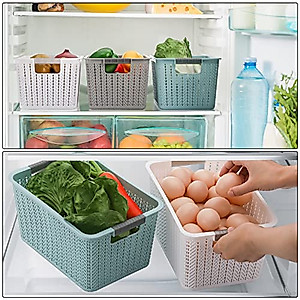 Lawei 9 Pack Plastic Storage Baskets, 10.5 x 7.1 x 5.5 Inch Weave Storage Bins with Handle, Plastic Shelf Organizer Basket for Home Cabinet, Pantry Storage Bins for Toys, Classroom