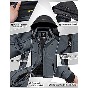 GEMYSE Men's Mountain Waterproof Ski Snow Jacket Winter Windproof Rain Jacket (Dark Grey,Medium)