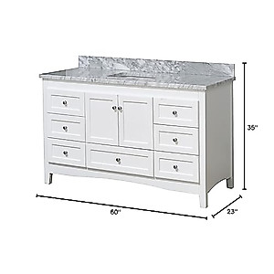 Kitchen Bath Collection Abbey 60-inch Single Bathroom Vanity (Carrara/White): Includes White Cabinet with Authentic Italian Carrara Marble Countertop and White Ceramic Sink