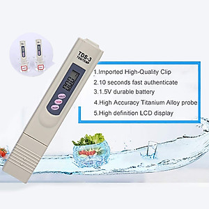 TDS Meter, Water Quality Tester Filter Pen, Accuracy Testing Water Quality for Drinking Water Purity Test, Swimming Pools, Aquariums, Etc.